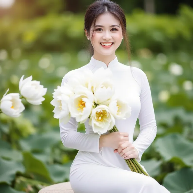 Flux_lora_áo dài trắng hoa sen_Jolie Kim -LoRA-Kim Thanh Phan-Shakker