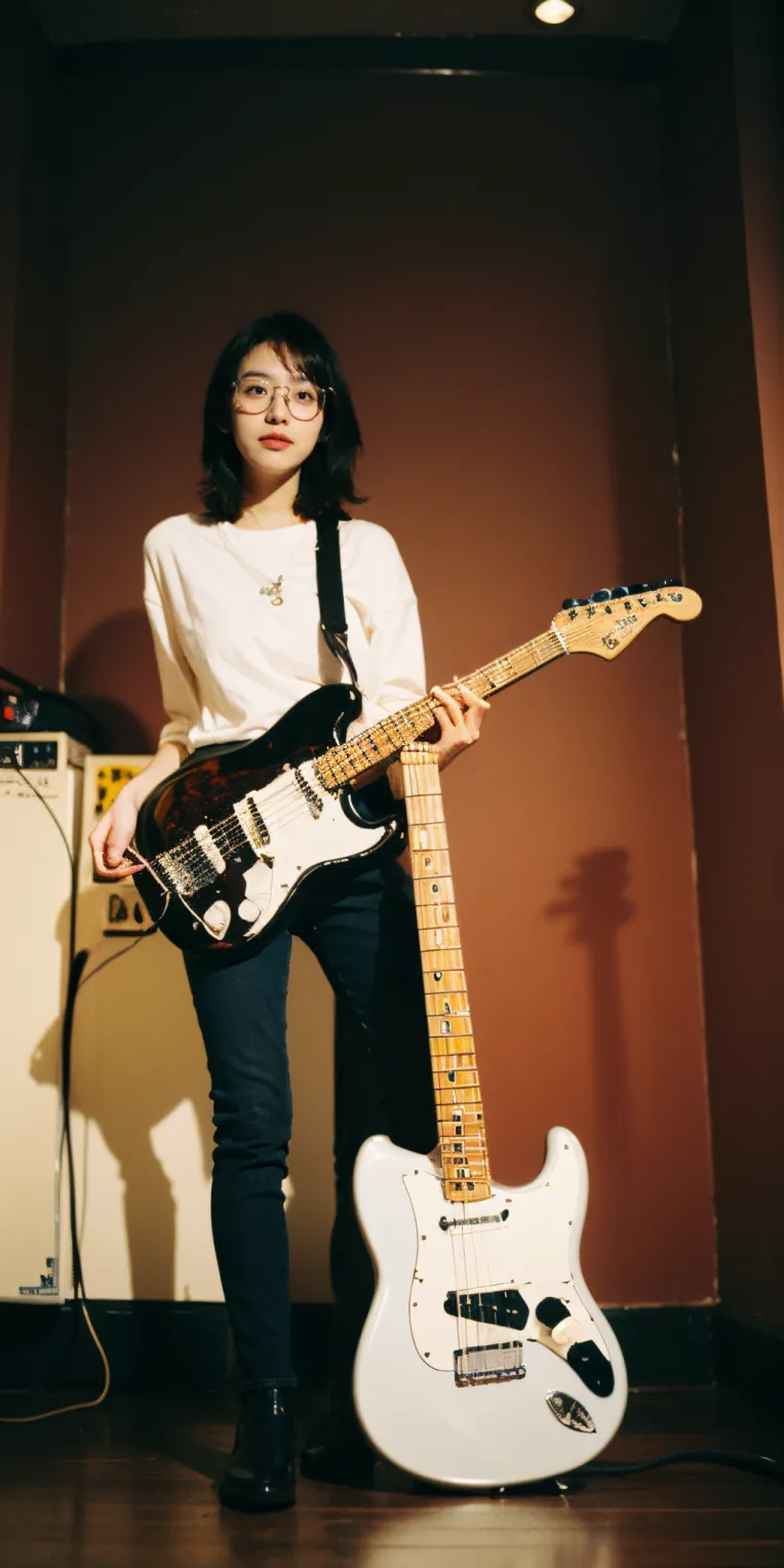 A girl play fender tele electric guitar in a wide space-LoRA-Roney114 ...