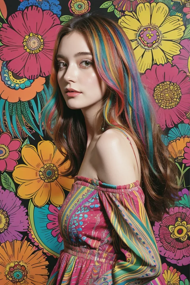 upper body portrait of Psychedelic style doodle of a young beauty girl ...