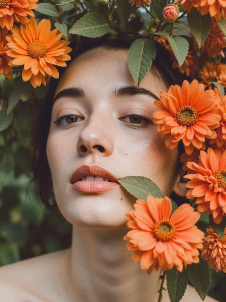 hyper-realistic portrait of a pale-skinned model posing for a fashion ...